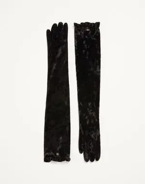Valentino Garavani Vlogo Signature Long Chenille Gloves - Black/gold