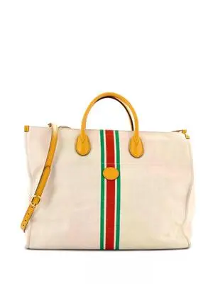 Gucci Foldable Web Canvas And Leather Large Tote Bag
