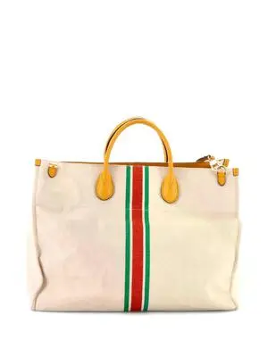 Gucci Foldable Web Canvas And Leather Large Tote Bag