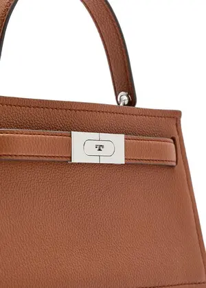 Tory Burch Lee Radziwill Mini Pebbled Leather Top Handle Bag - Tan