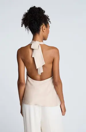 KENNETH COLE Crossover Tie Back Halter Blouse