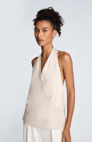 KENNETH COLE Crossover Tie Back Halter Blouse