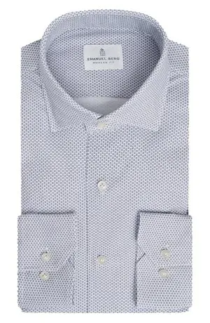 EMANUEL BERG 4flex Stretch Modern Fit Microprint Knit Dress Shirt - Medium Grey