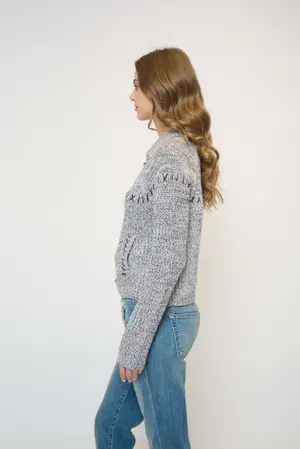 Central Park West Parker Marled Collared Cardigan - Grey