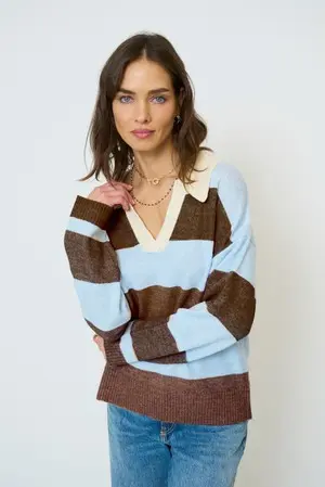 Central Park West Marley Striped Rugby Sweater - Blue Chocolate