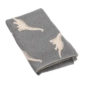STORIED HOME Cotton Knit Baby Blanket With Dinosaurs - Grey