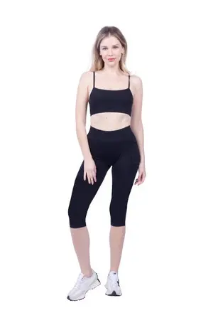 LEZAT Mae Organic Cotton High Waisted Capri Legging - Denim Patchwork