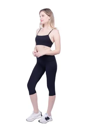 LEZAT Mae Organic Cotton High Waisted Capri Legging - Denim Patchwork