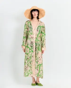 LOST PATTERN NYC Belted Kaftan Dress - Green