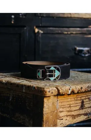FORTELA Kansas Suede Belt With Turquoise Buckle - Brown