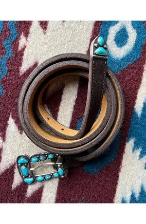 FORTELA Santa Fe Leather Belt With Turquoise Buckle - Brown