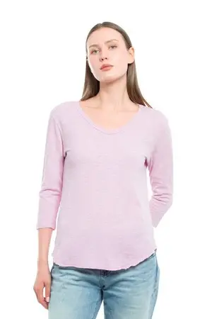 WILT CLOTHING 3/4 Sleeve V-neck Shirttail Tee With Raw Hem - Mauve Mist