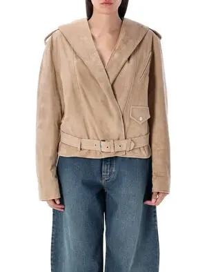 Alaïa Alaïa Suede Hooded Biker Jacket - Beige Clair