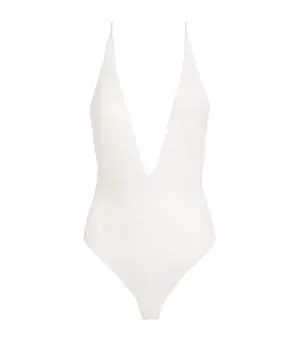 Missoni Metallic Plunge Swimsuit - White