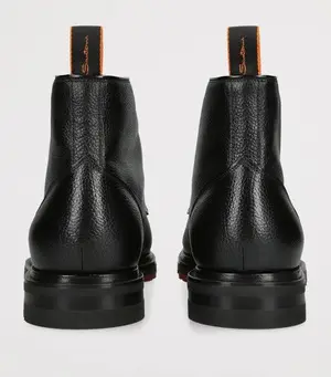 Santoni Leather Colin Lace-up Boots - Black