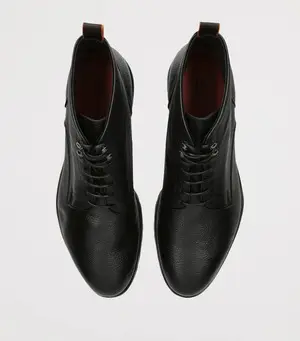 Santoni Leather Colin Lace-up Boots - Black