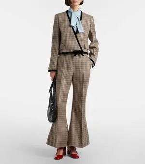 Valentino Garavani Houndstooth Cropped Virgin Wool Flared Pants