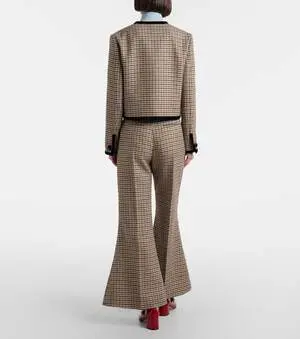 Valentino Garavani Houndstooth Cropped Virgin Wool Flared Pants