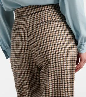 Valentino Garavani Houndstooth Cropped Virgin Wool Flared Pants