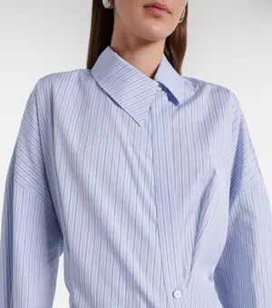 Attico Gathered Striped Cotton Shirt Dress - Blue