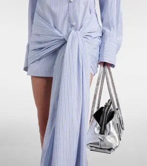 Attico Gathered Striped Cotton Shirt Dress - Blue