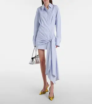 Attico Gathered Striped Cotton Shirt Dress - Blue
