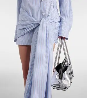 Attico Gathered Striped Cotton Shirt Dress - Blue