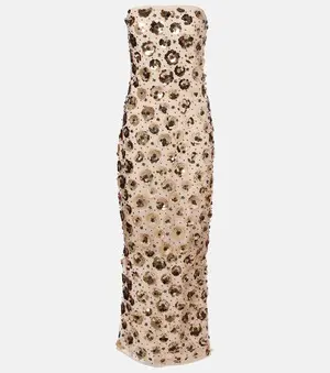 ROTATE BY BIRGER CHRISTENSEN Sequined Strapless Midi Dress