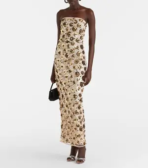 ROTATE BY BIRGER CHRISTENSEN Sequined Strapless Midi Dress
