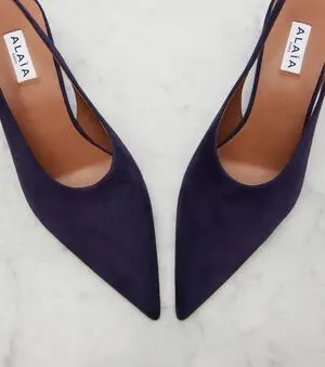 Alaïa Cube Suede Wedge Slingback Pumps