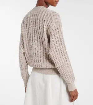 Brunello Cucinelli Sequined Linen-blend V-neck Sweater - Beige
