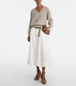 Brunello Cucinelli Sequined Linen-blend V-neck Sweater