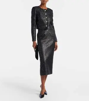 Carolina Herrera Sequined Cropped Lamé Tweed Jacket