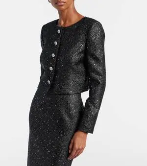 Carolina Herrera Sequined Cropped Lamé Tweed Jacket
