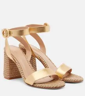 GIANVITO ROSSI Luana 85 Metallic Leather Sandals - Gold