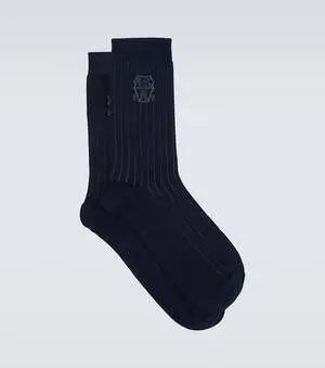 Brunello Cucinelli Logo Ribbed-knit Cotton Socks - Blue