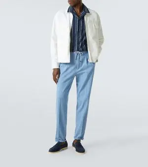 Brunello Cucinelli Pleated Straight-leg Cotton Trousers - Blue