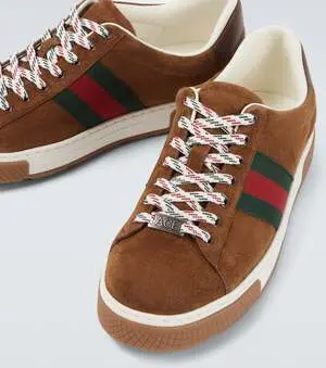 Gucci Ace Web Stripe Suede Sneakers