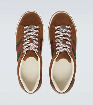 Gucci Ace Web Stripe Suede Sneakers