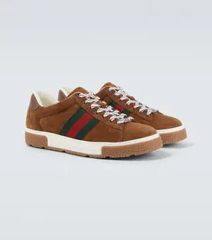 Gucci Ace Web Stripe Suede Sneakers