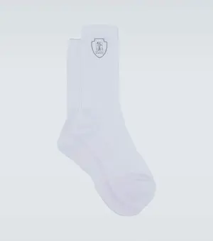Brunello Cucinelli Logo Ribbed-knit Cotton-blend Socks - White