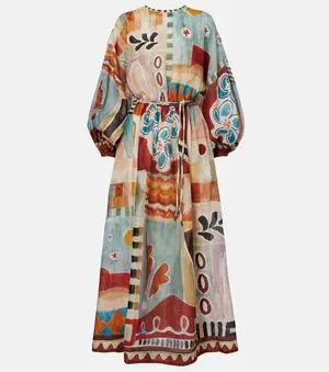 ALEMAIS Alémais X Lrnce Michelle Printed Ramie Midi Dress - Multicoloured