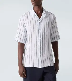 Brunello Cucinelli Striped Linen Bowling Shirt