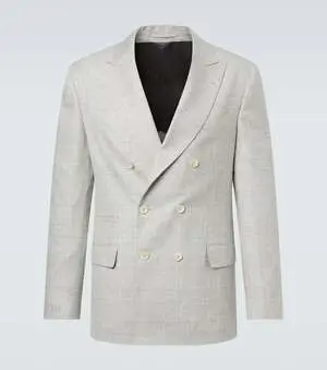 Brunello Cucinelli Checked Double-breasted Wool Blazer