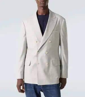 Brunello Cucinelli Checked Double-breasted Wool Blazer