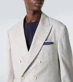 Brunello Cucinelli Checked Double-breasted Wool Blazer