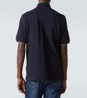Brunello Cucinelli Embroidered Cotton Piqué Polo Shirt - Blue