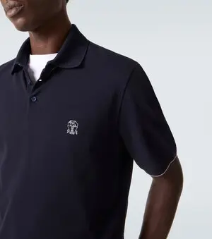 Brunello Cucinelli Embroidered Cotton Piqué Polo Shirt - Blue