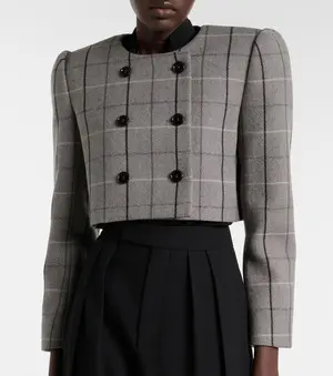 Chloé Checked Cropped Wool Jacket - Grey