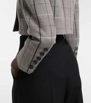 Chloé Checked Cropped Wool Jacket - Grey